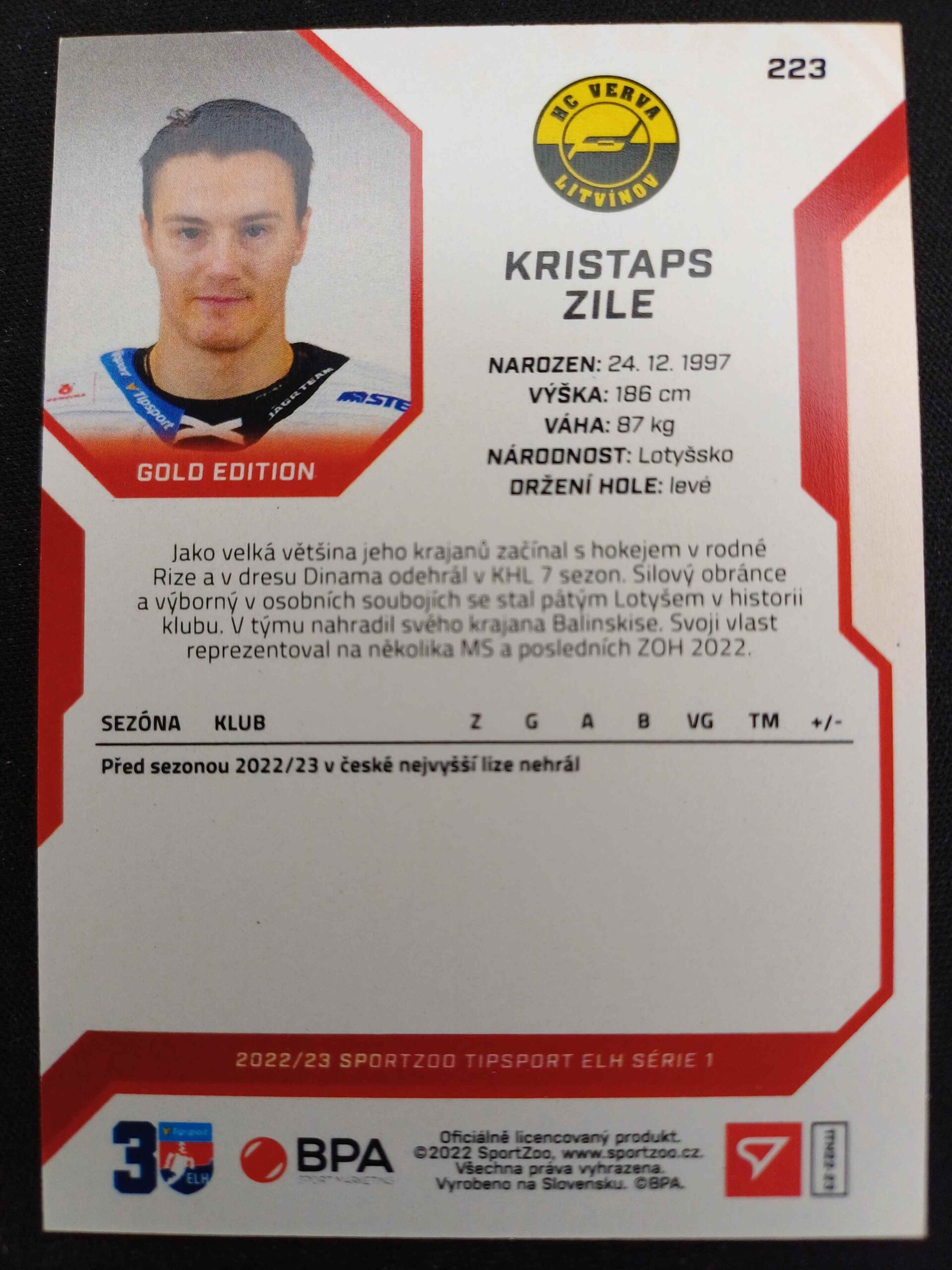 2022/2023 Sportzoo Serie 1 Red 223 Kristaps Zile Paralel 18/49 – WHC Karty