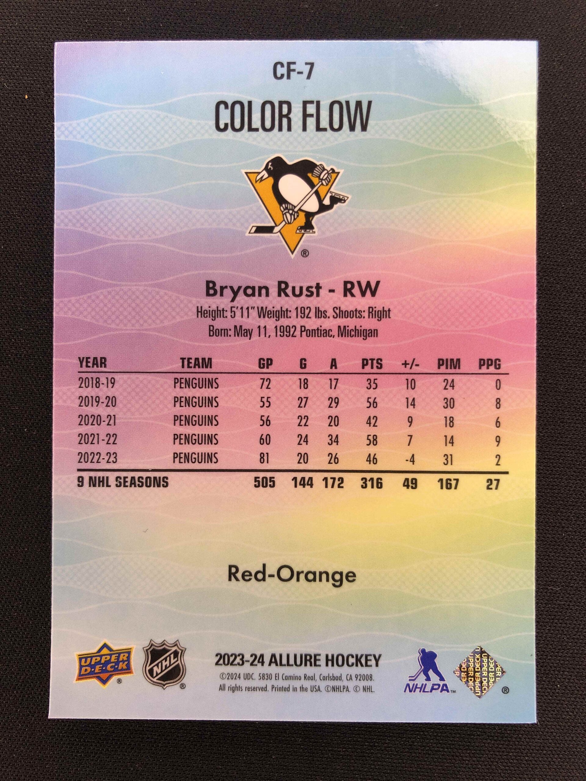 2023/2024 Upper Deck Allure Color Flow – Red Orange CF-7 Bryan Rust ...
