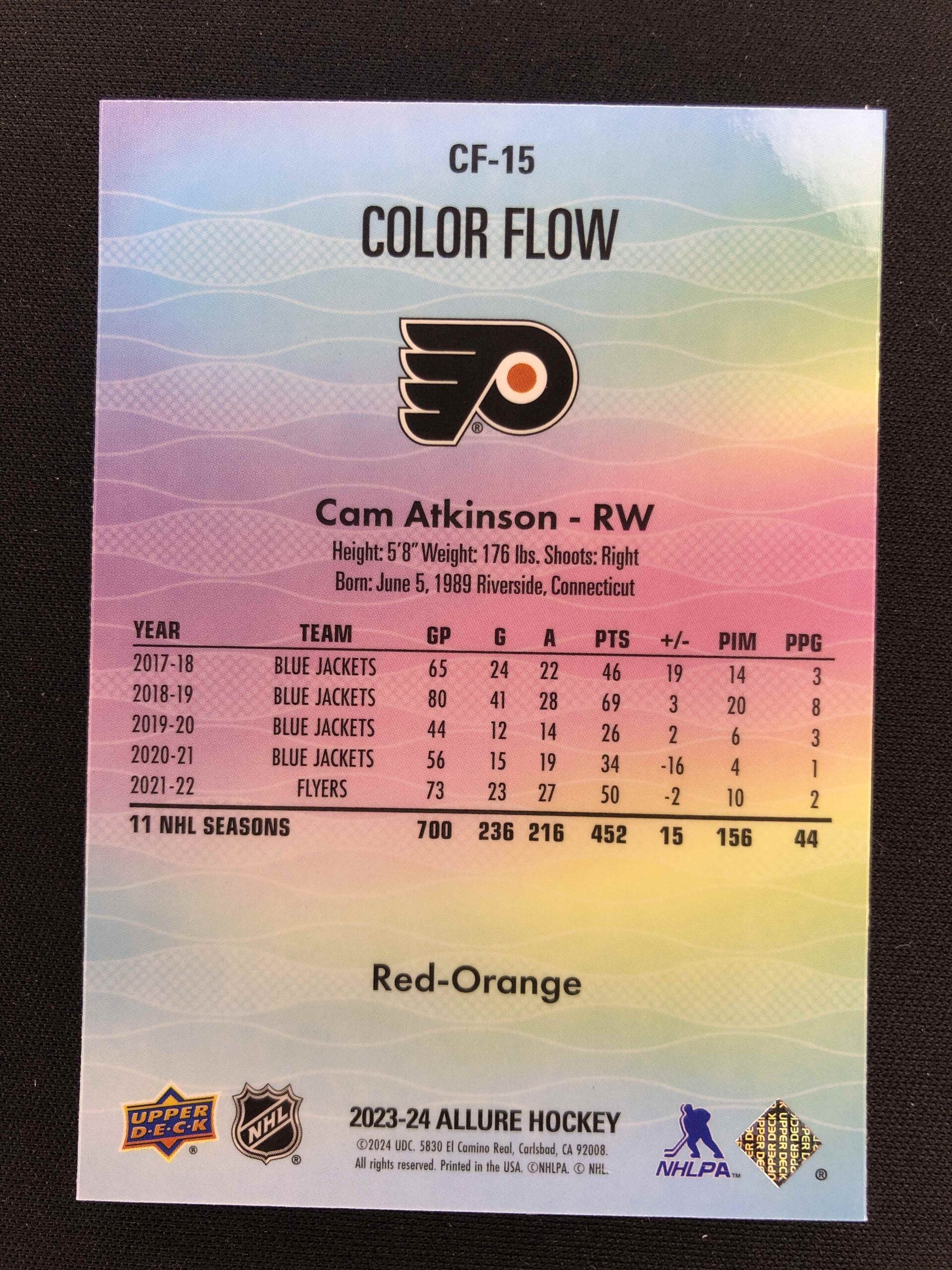 2023/2024 Upper Deck Allure Color Flow – Red Orange CF-15 Cam Atkinson ...