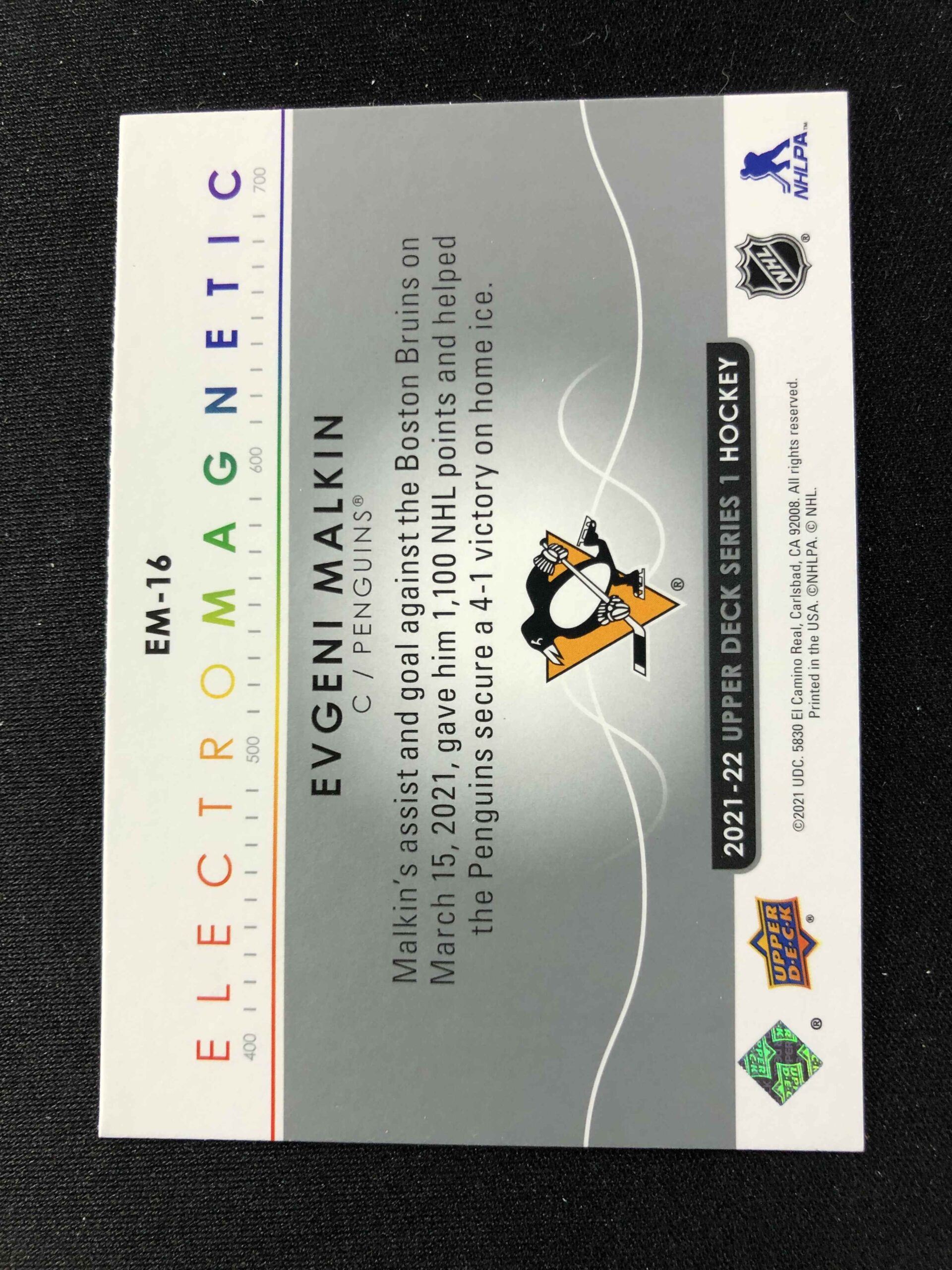 2021/2022 Upper Deck Series 1 Electromagnetic EM-16 Evgeni Malkin ...