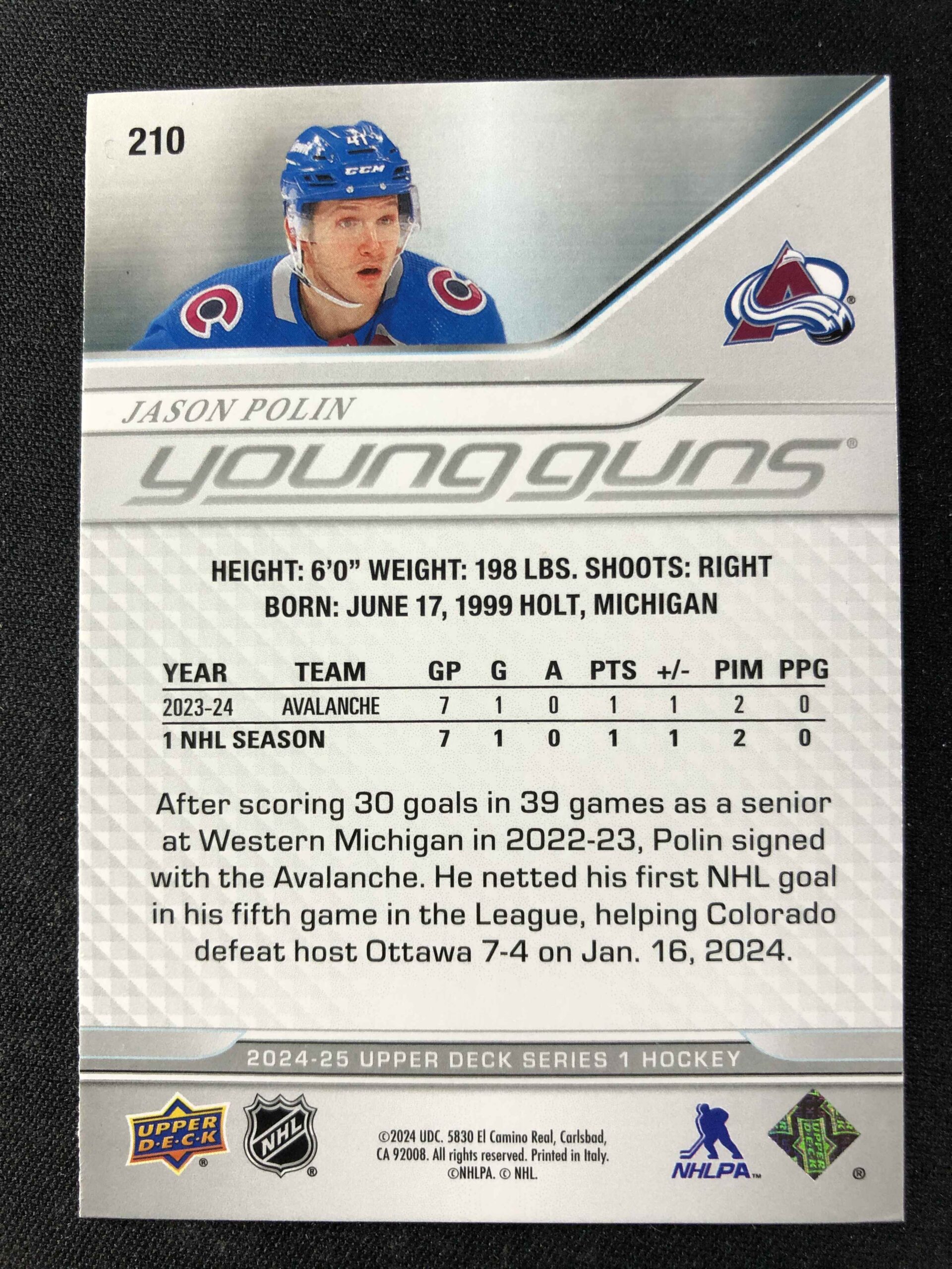 2024/2025 Upper Deck Series 1 Young Guns 210 Jason Polin Inzert – WHC ...