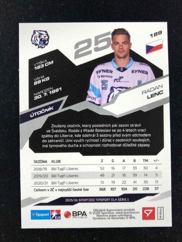 2025/2026 Sportzoo Serie 1 Azure Blue 189 Radan Lenc Paralel – WHC Karty